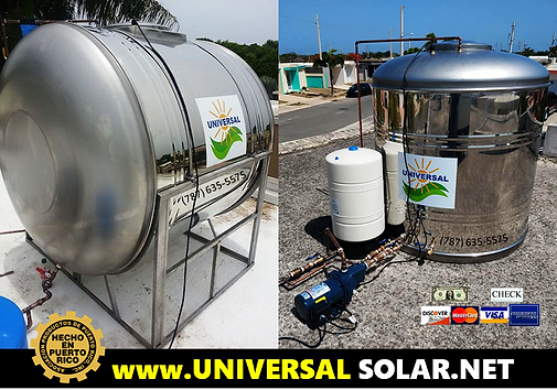 Cisternas de agua 450, 600, 780 y 1,200 galones | Universal Solar